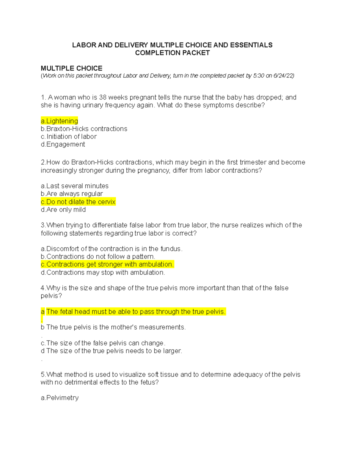 Labor and Delivery Multiple Choice res - LABOR AND DELIVERY MULTIPLE ...