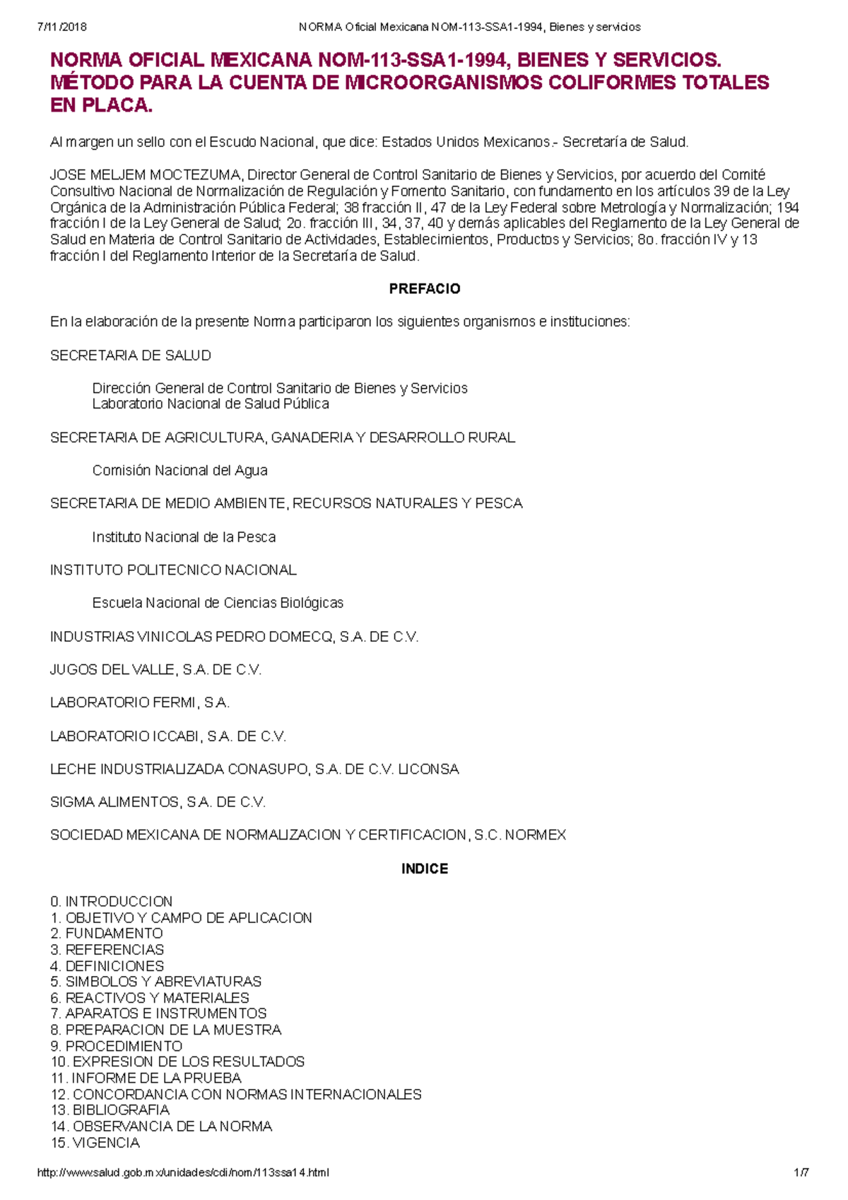 Norma Oficial Mexicana NOM-113-SSA1-1994, Bienes y servicios 091627 ...