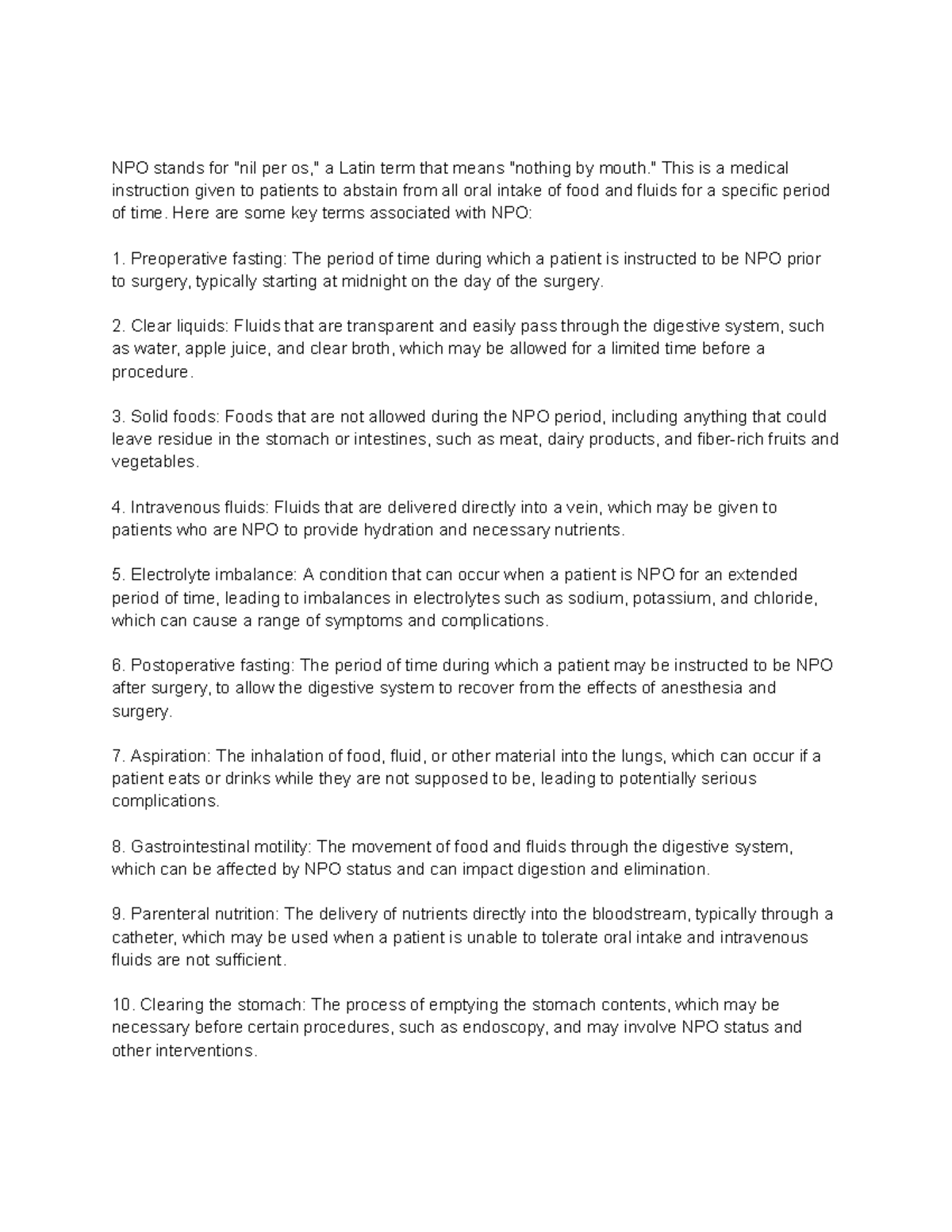 Untitled document - Exam Notes - NPO stands for "nil per os," a Latin ...