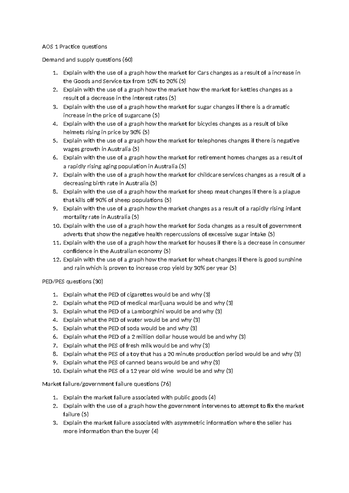 AOS 1 Practice questions - AOS 1 Practice questions Demand and supply ...