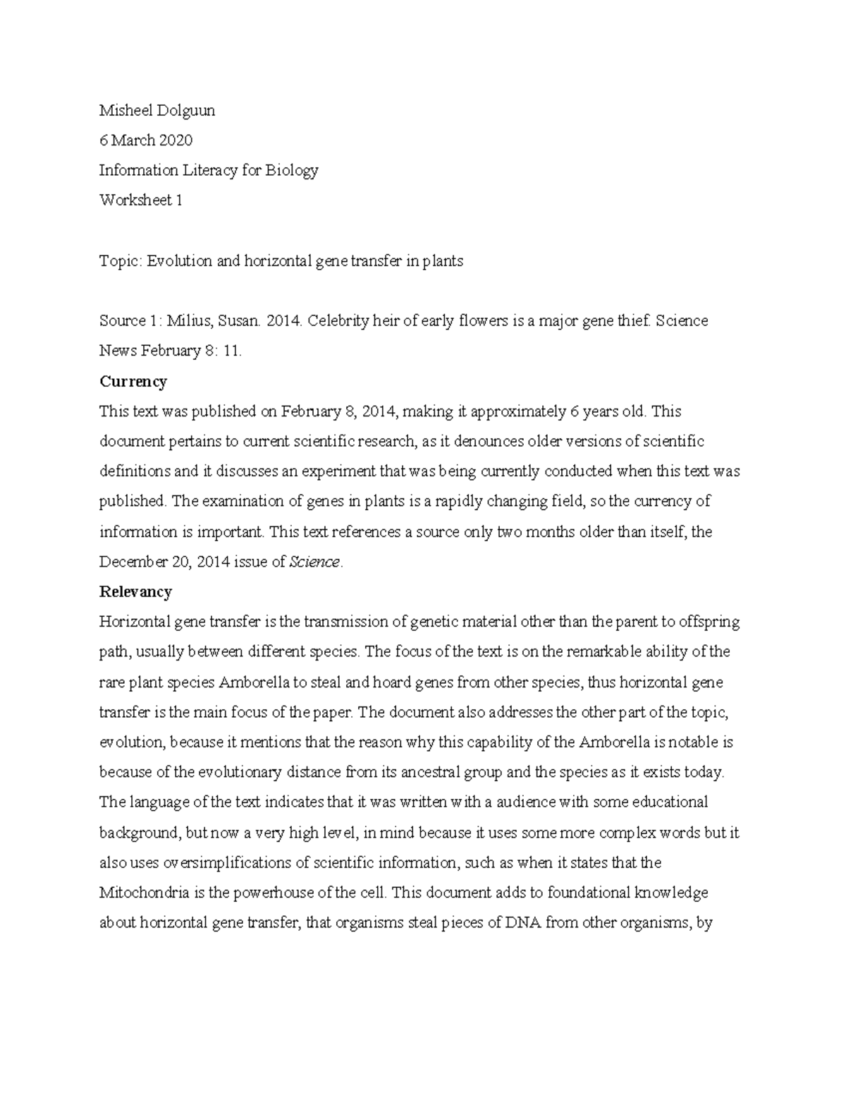 Science Info Literacy Worksheet - Misheel Dolguun - Misheel Dolguun 6 ...