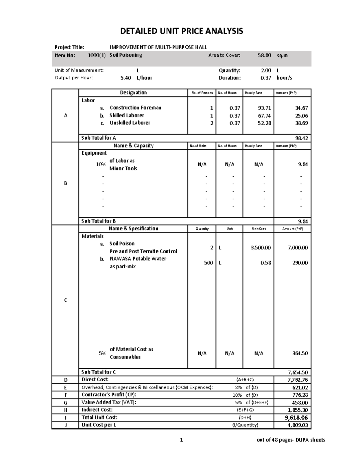 Improvement of Multi-Purpose Hall - Item No: 1000(1) 58 sq L Quantity ...