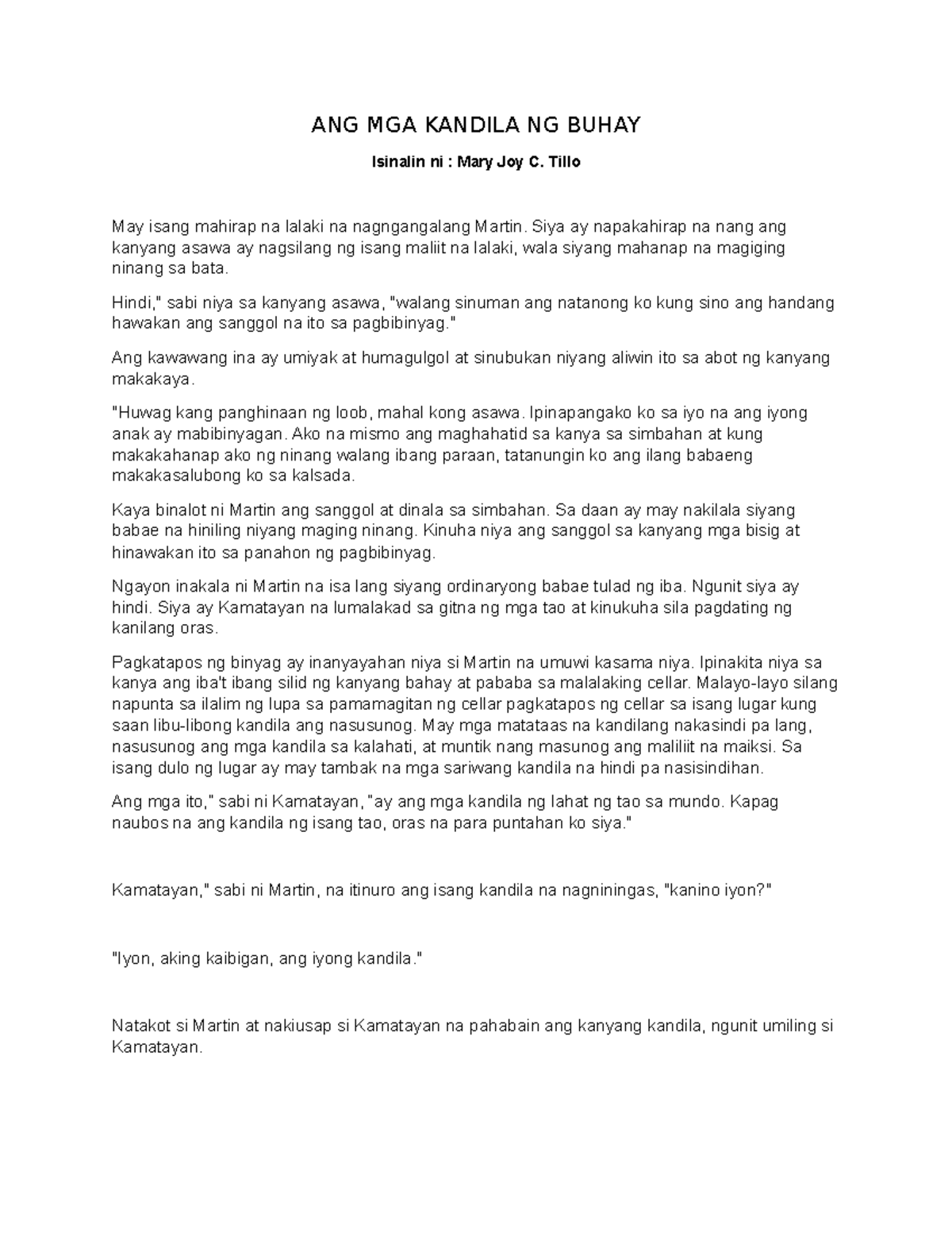 Pagsasalin 101 - need to unclock something - ANG MGA KANDILA NG BUHAY ...