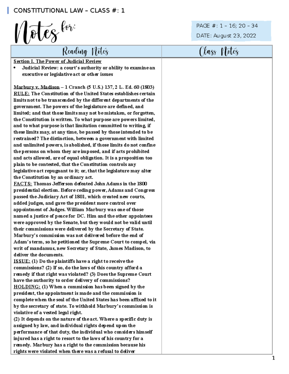 [C1] Ch. 1 - The Power of Judicial Review - Section I. The Power of ...
