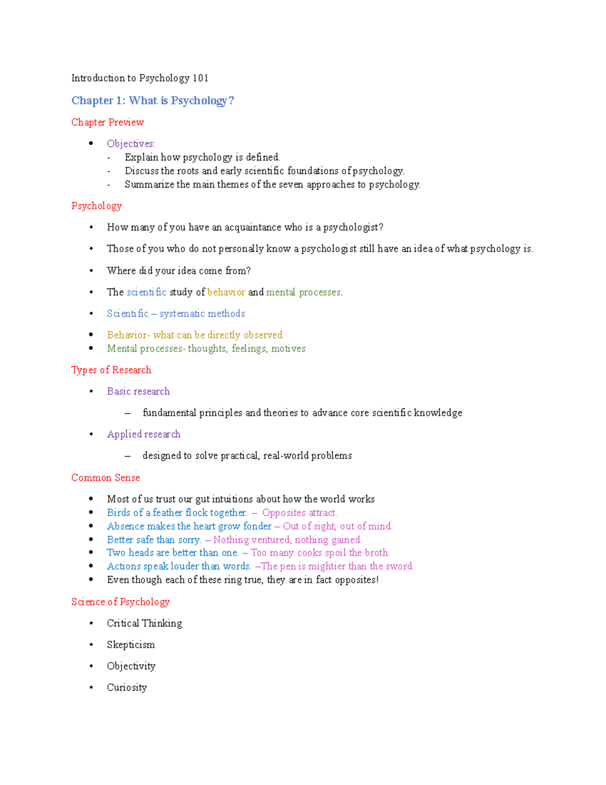 Psych Notes Ch. 1 - brooke hansen - Introduction to Psychology 101 ...