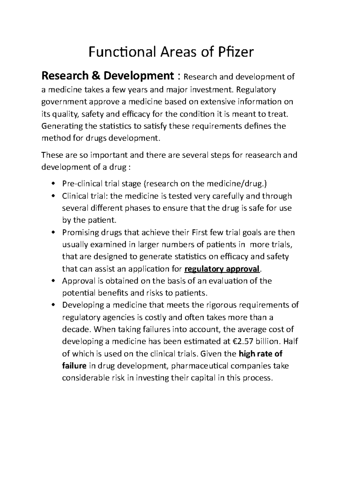 Functional Areas of Pfizer - Functional Areas of Pfizer Research ...
