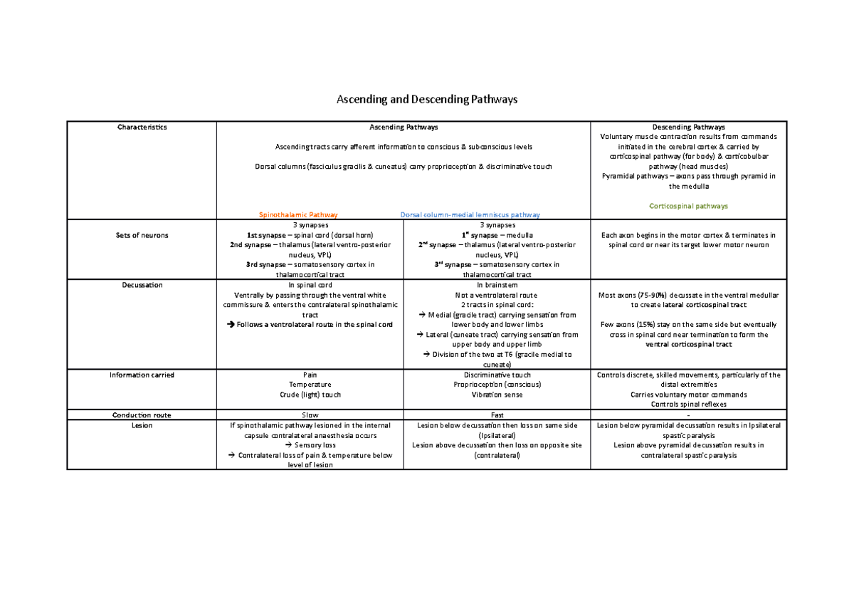 Ascending and Descending Pathways - Ascending and Descending Pathways ...