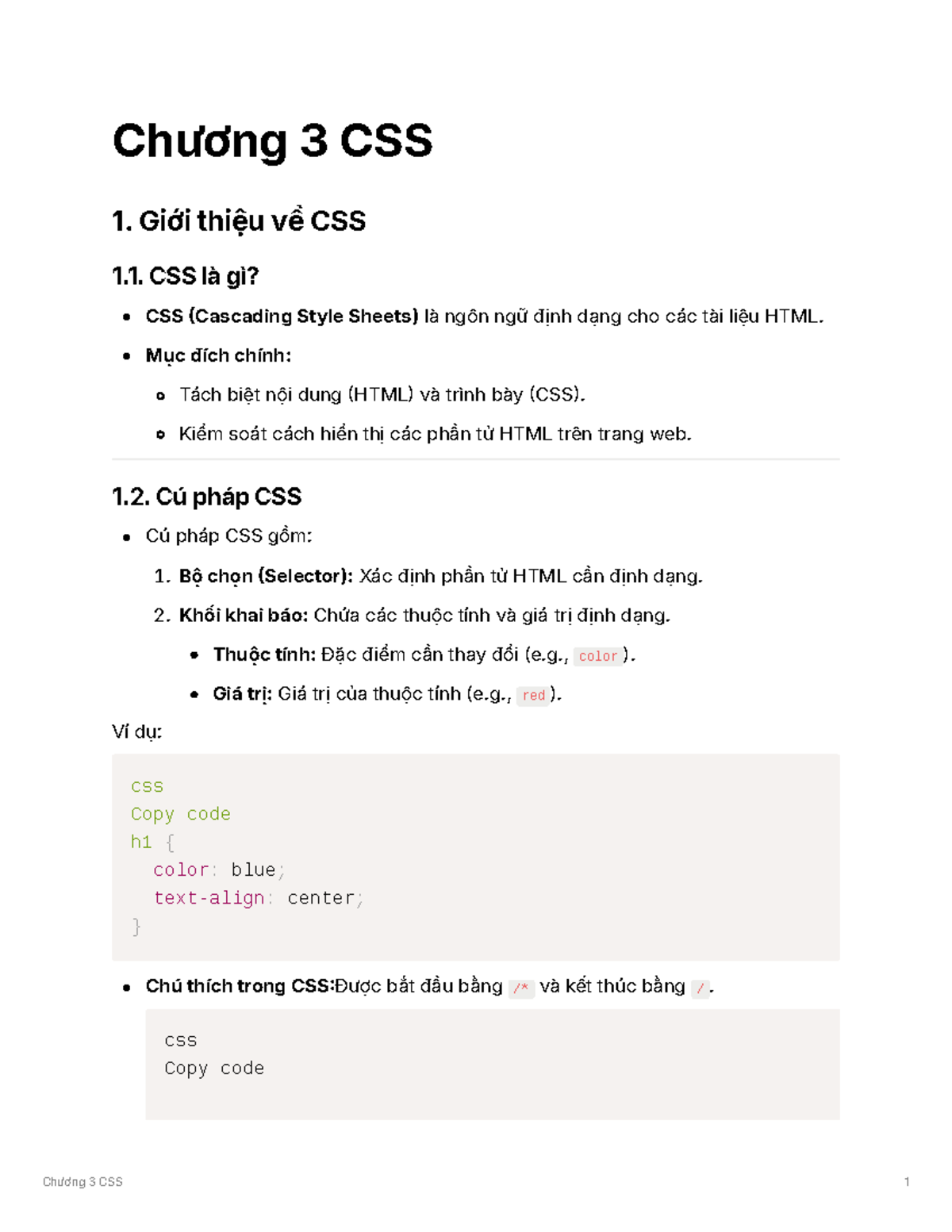 Chng 3 CSS lập trình website - Chương 3 CSS 1. Giới thiệu về CSS 1. CSS ...