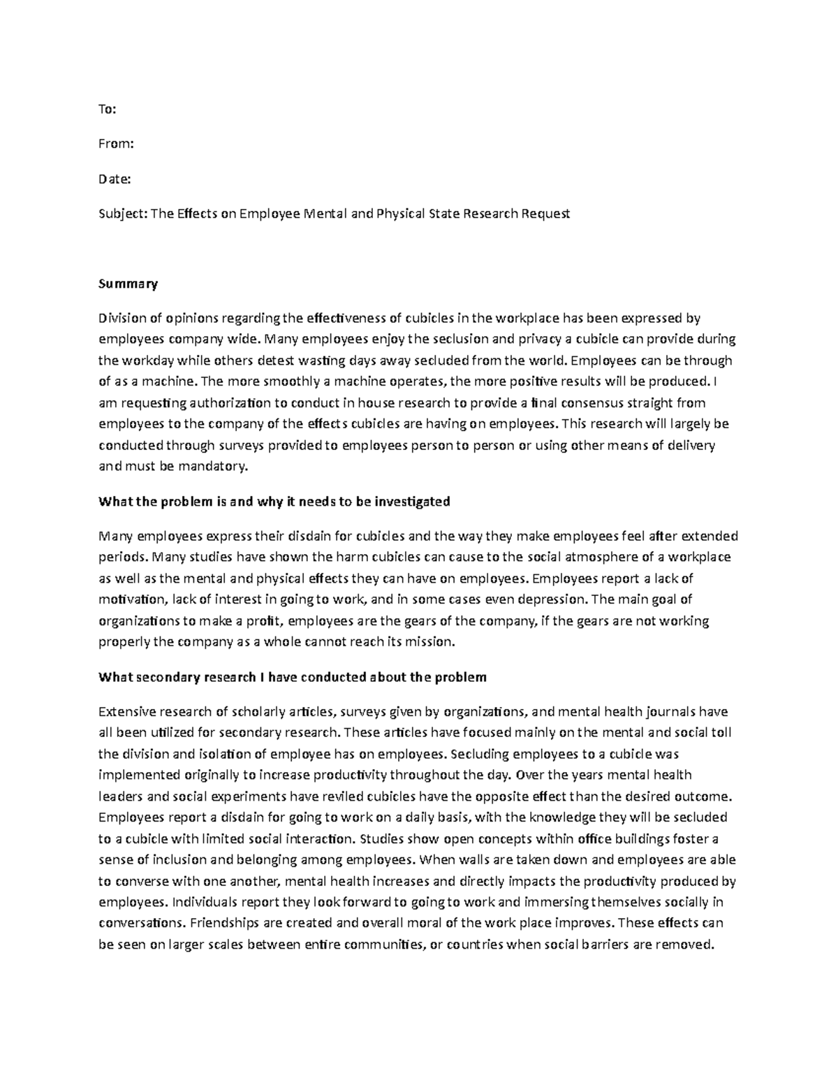 Advanced Business Writing 394 Assignment 2 - To: From: Date: Subject ...