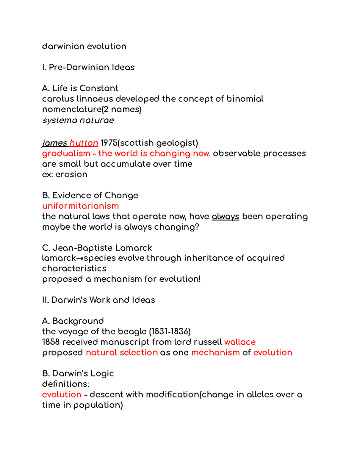 Chapter 19 darwinian evolution - darwinian evolution I. Pre-Darwinian ...