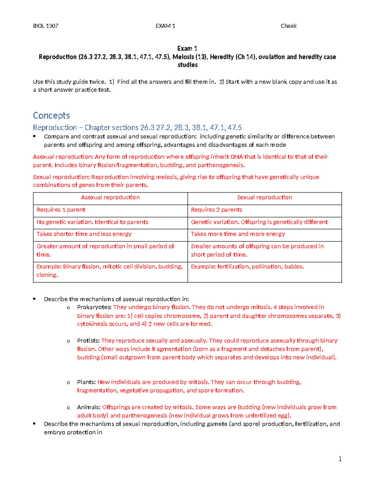 Biology 2 exam 1 review - Exam 1 Reproduction (26 27, 28, 38, 47, 47 ...