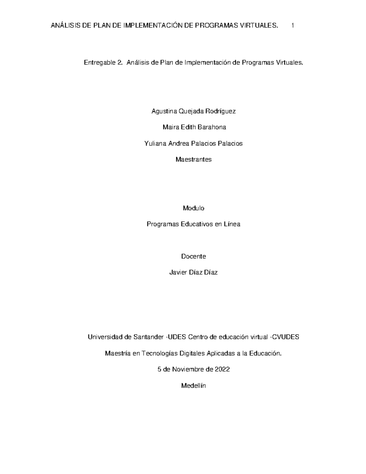 Análisis de Plan de Implementación de Programas Virtuales. - Entregable ...