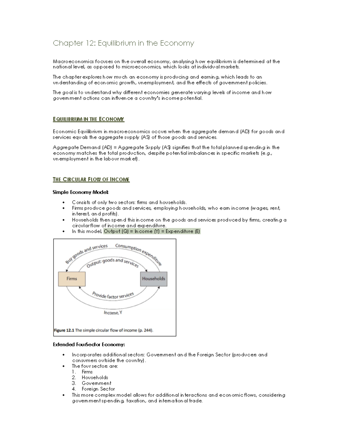 ECC102 chapter 12 summary - Chapter 12: Equilibrium in the Economy ...
