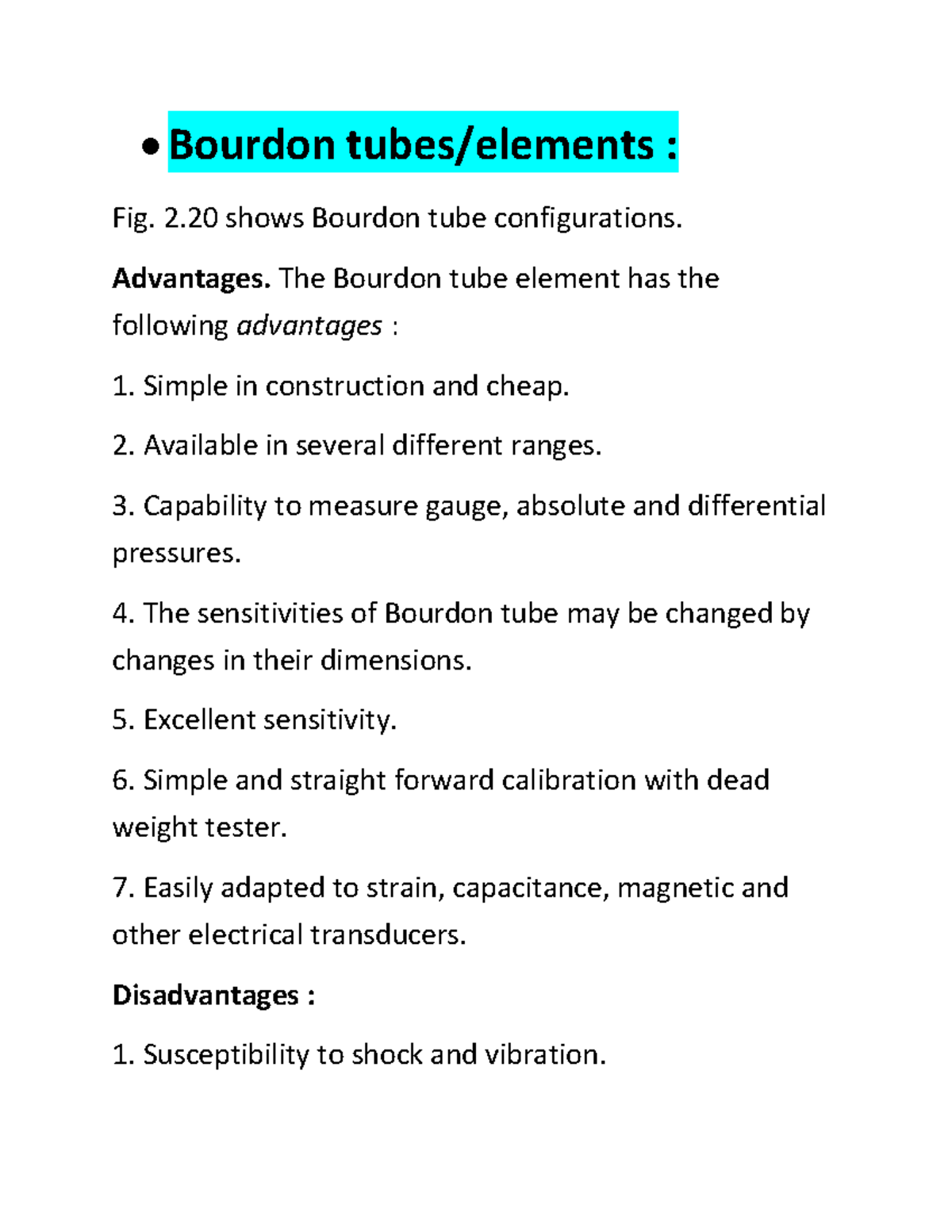 Bourdon tubes - Bourdon tubes/elements : Fig. 2 shows Bourdon tube ...