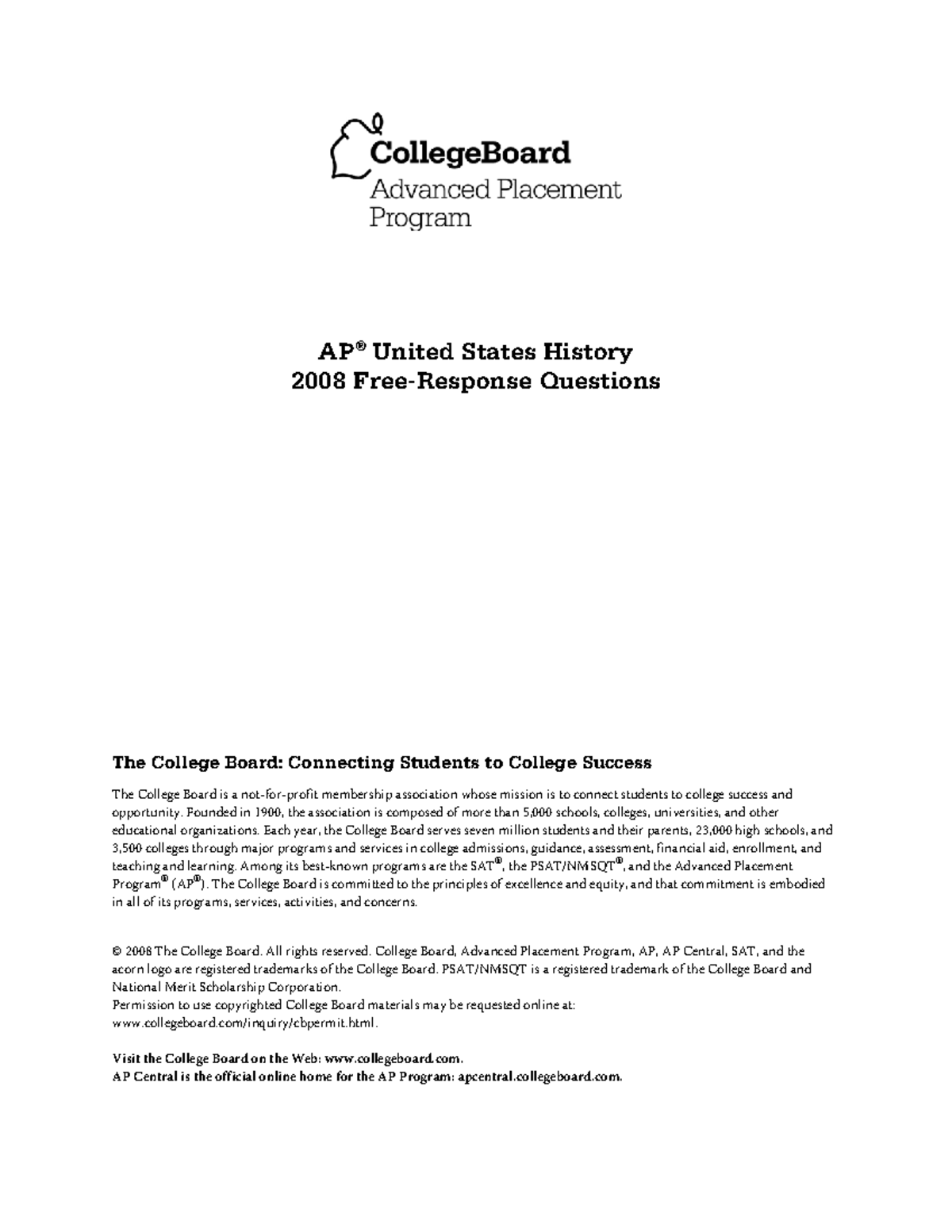 2008 DBQ Vietnam War at Home - AP® United States History 2008 Free ...