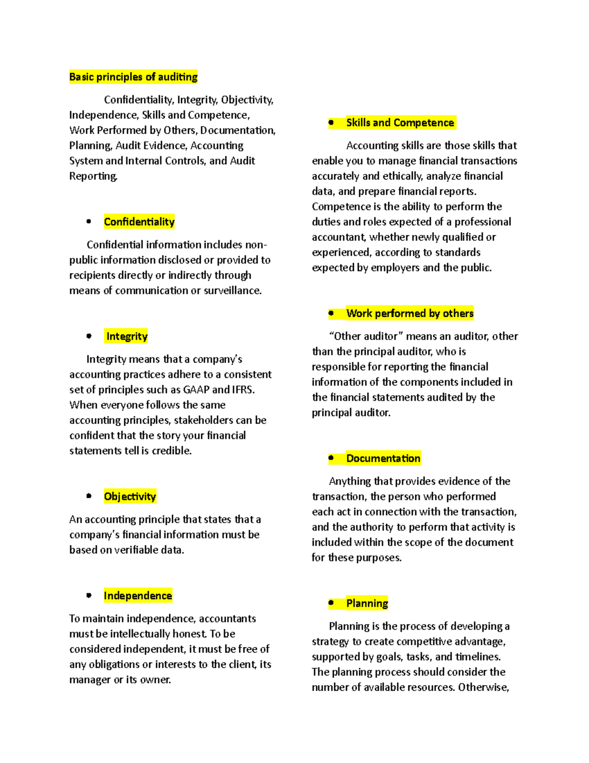 Auditing-Notes-1 - This is a study guide for Auditing Part 1.2. It ...