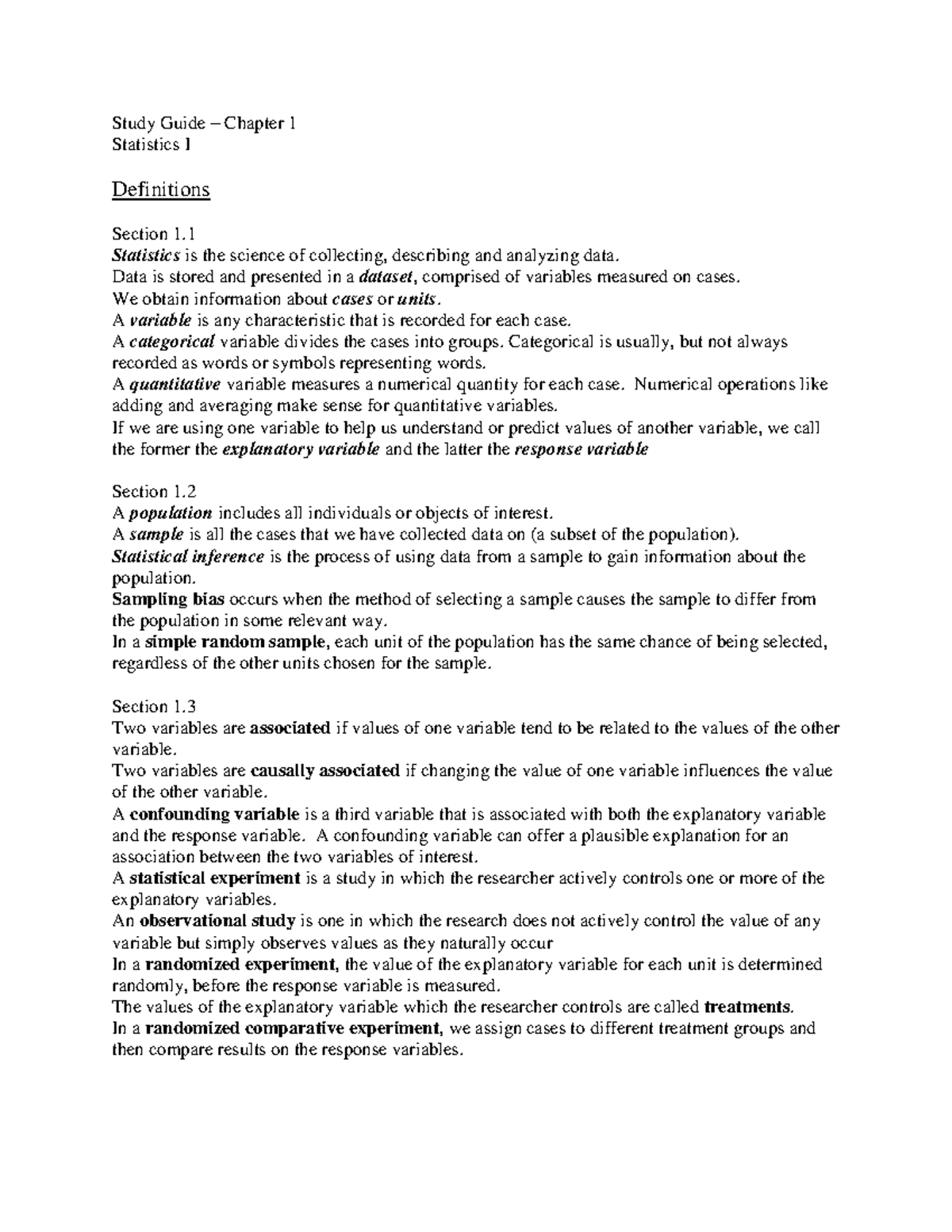 Statistics I Chapter 1 Study Guide - Study Guide – Chapter 1 Statistics ...