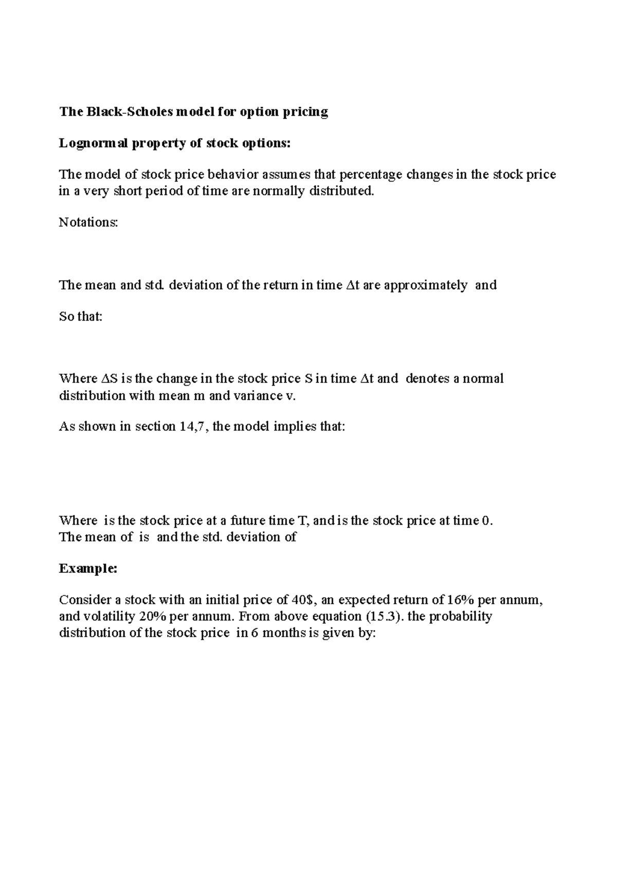 Chapter - 15 The Black-Scholes model for option pricing - The Black-Scholes model for option ...