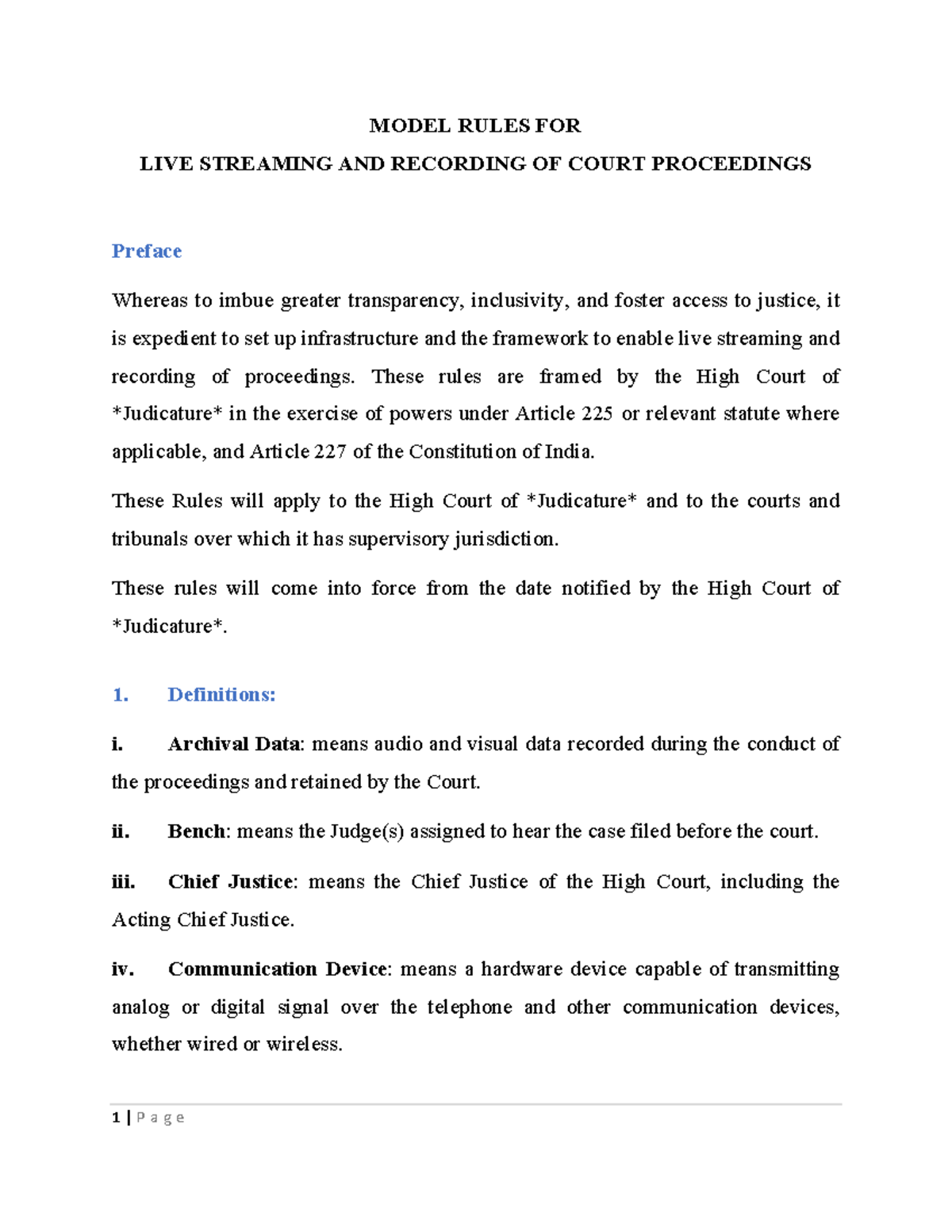 Model Rules for Live Streaming and recording of Court Proceedings ...
