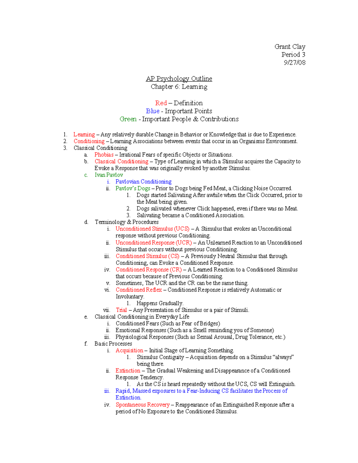 APP Ch.6 Outline - Notes to chapter 6 - Grant Clay Period 3 9/27/ AP ...