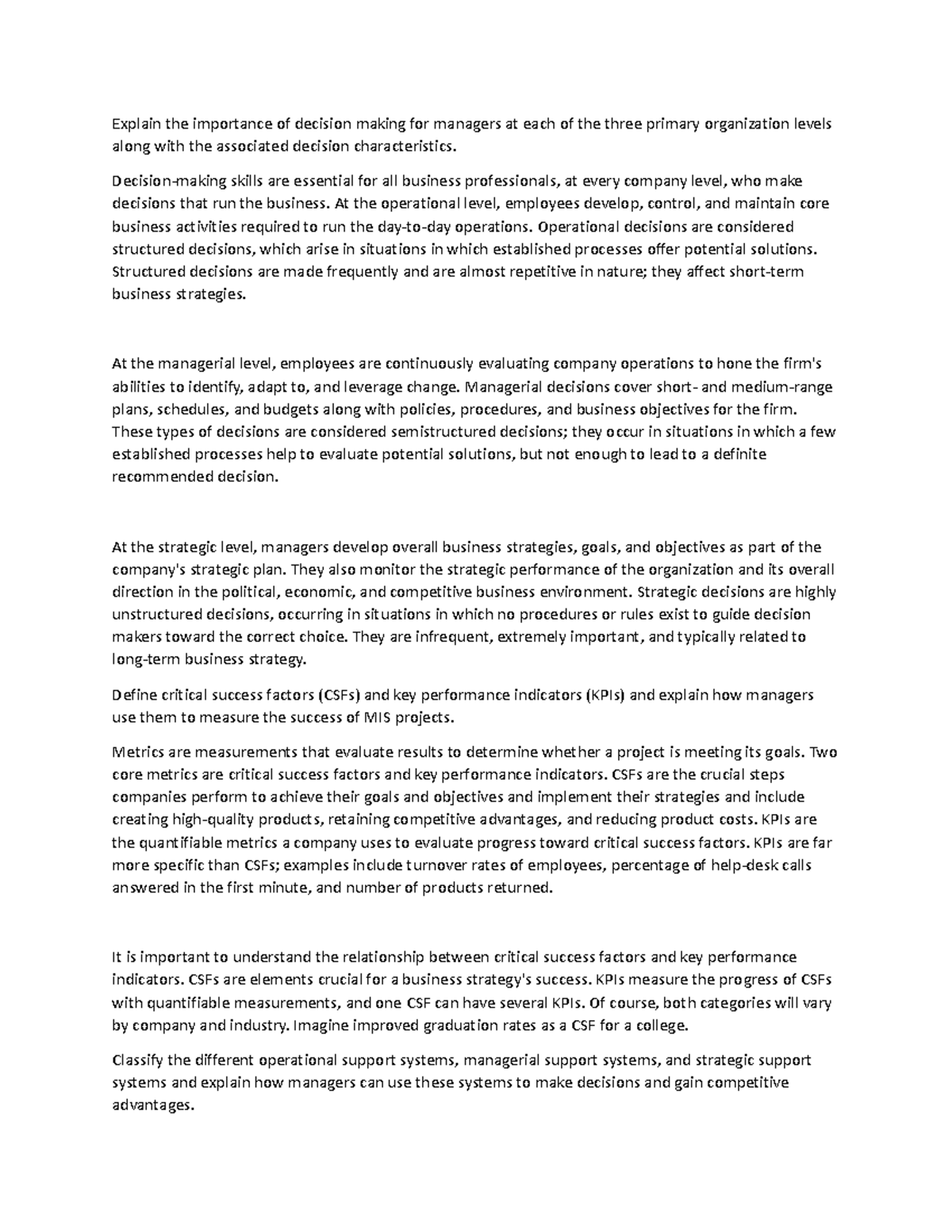 Ch 02 Review - lecture - Explain the importance of decision making for ...