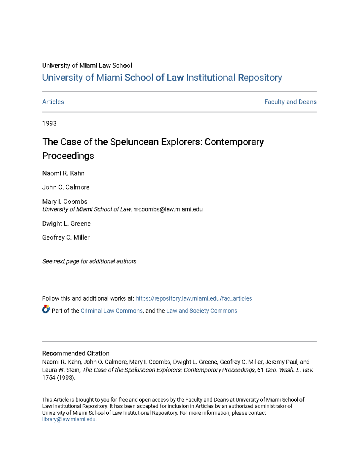 The Case of the Speluncean Explorers- Contemporary Proceedings ...