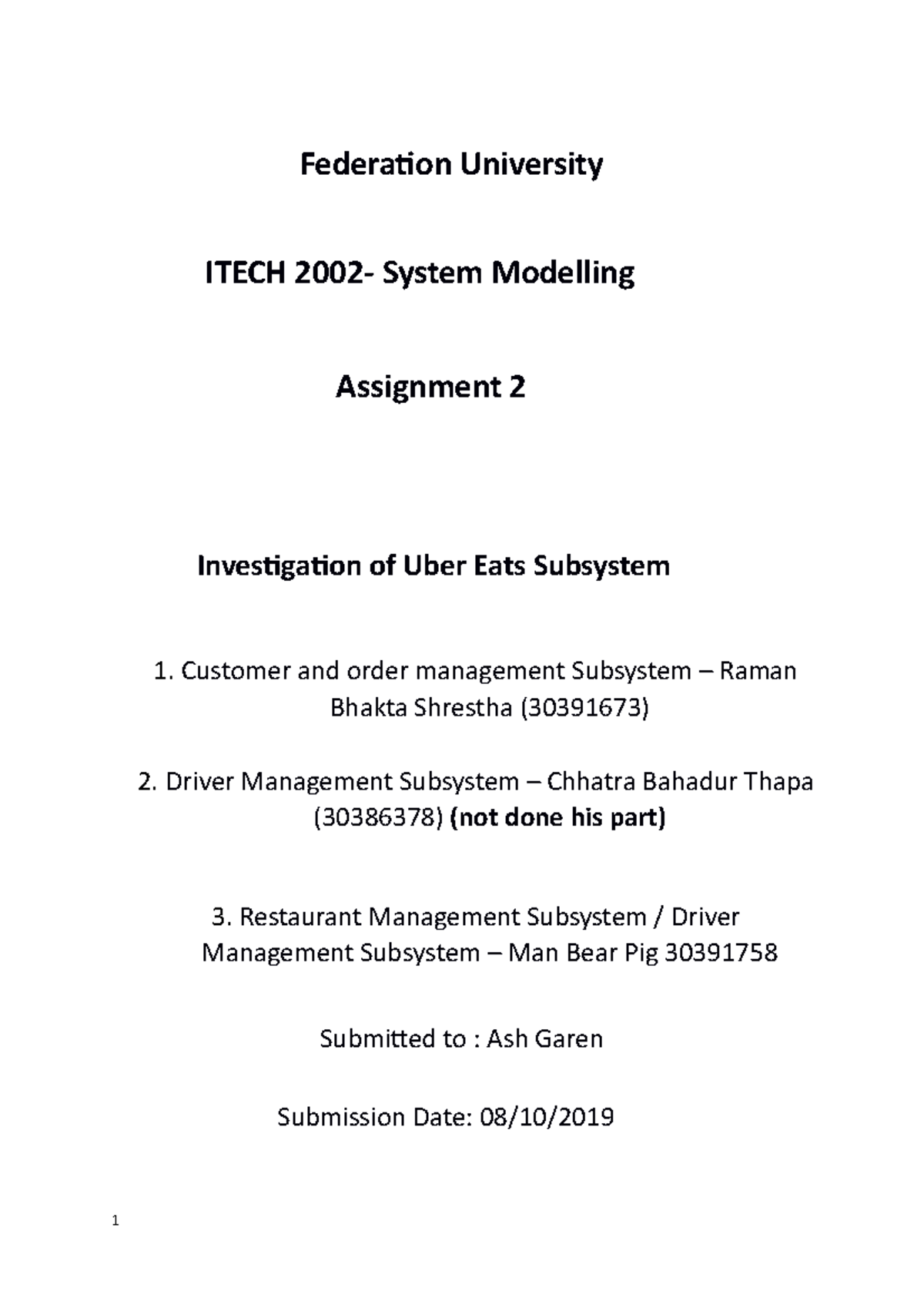 Itech 2002 System Modelling Assignment 2 Federation University Itech