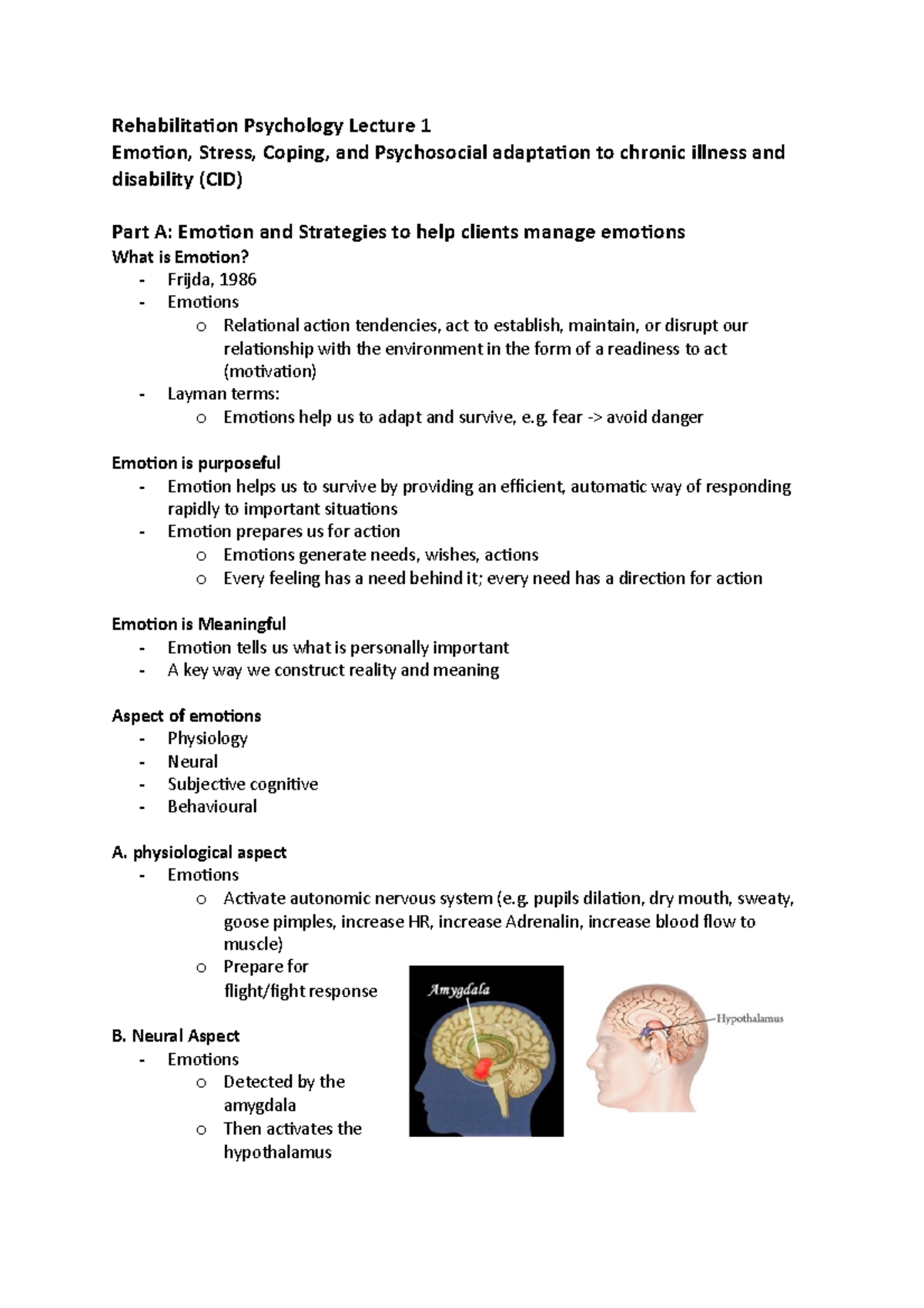 Rehab Psychology Lecture 1 Notes - Rehabilitation Psychology Lecture 1 ...
