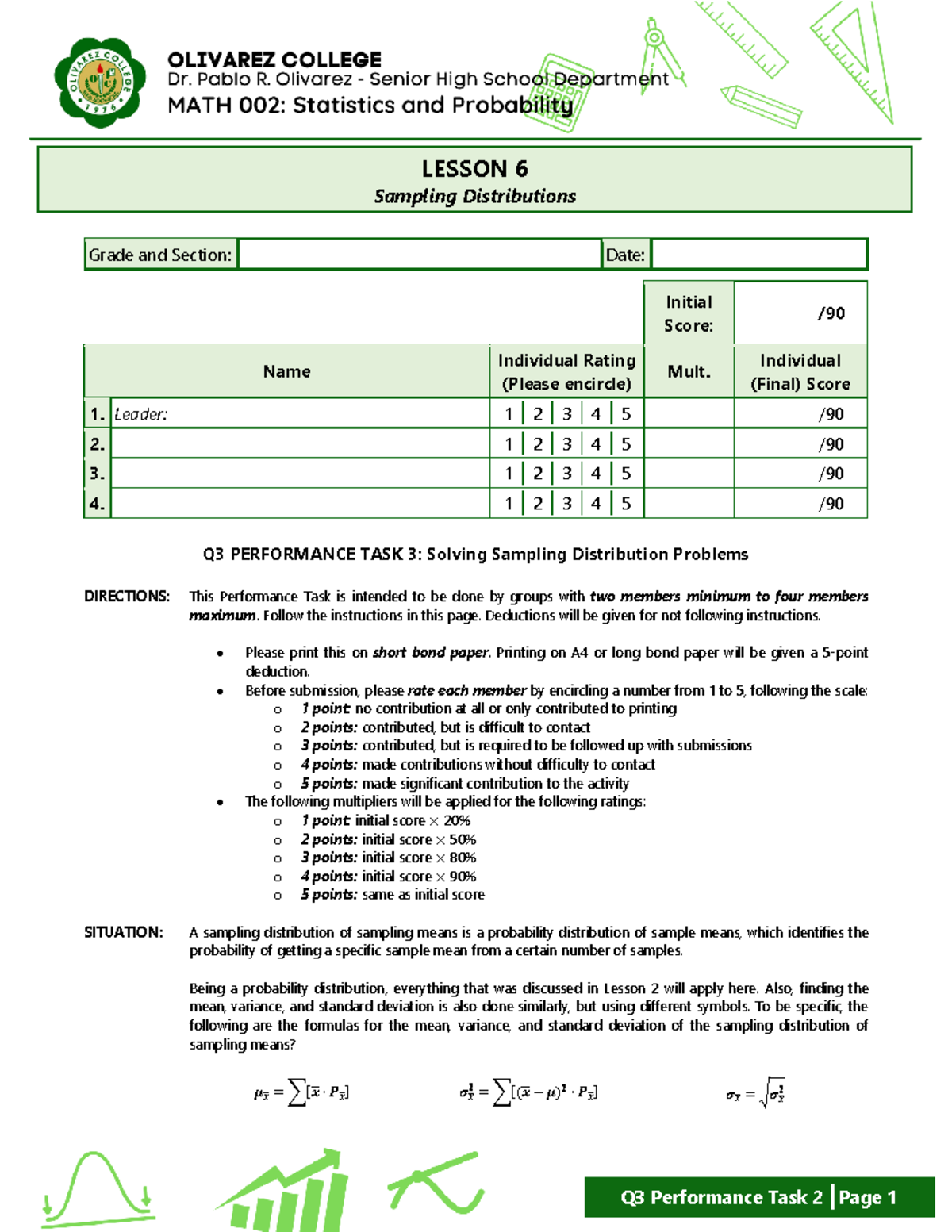 2223 MATH 002 Q3 Performance Task 3 - Grade and Section: Date: Initial ...