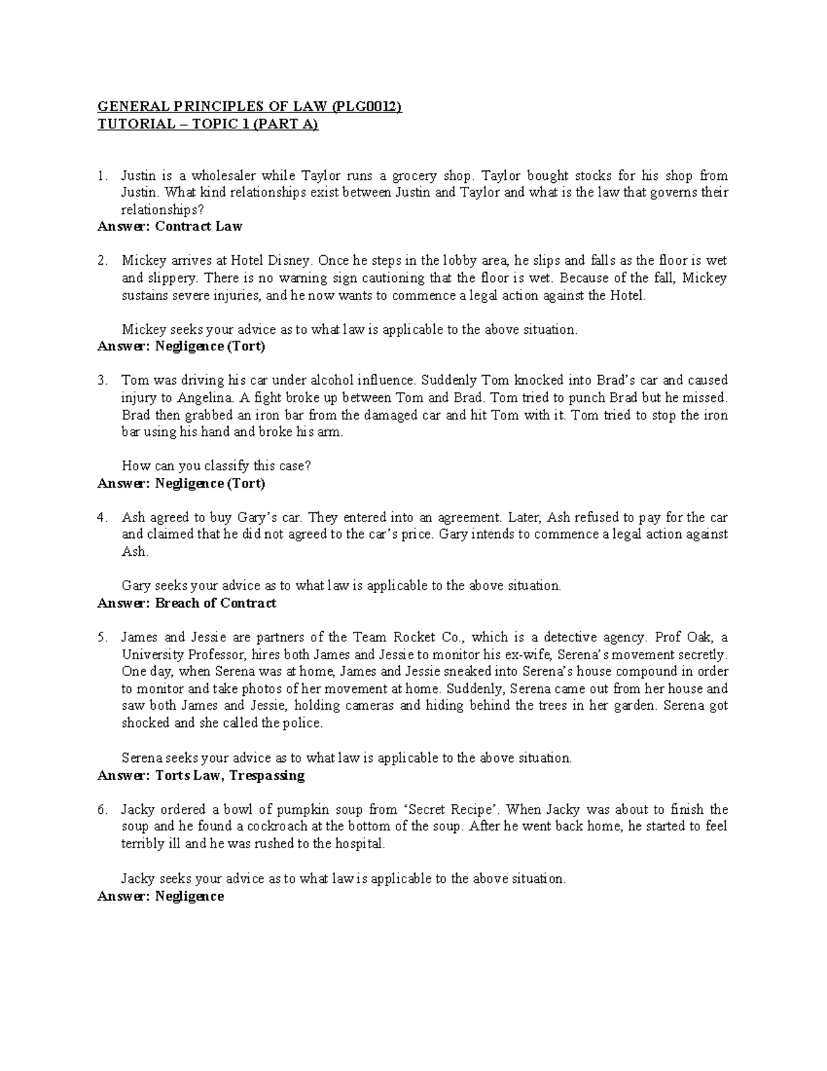 TUT 1 - Topic 1 (Part A) - tutorial work - GENERAL PRINCIPLES OF LAW ...