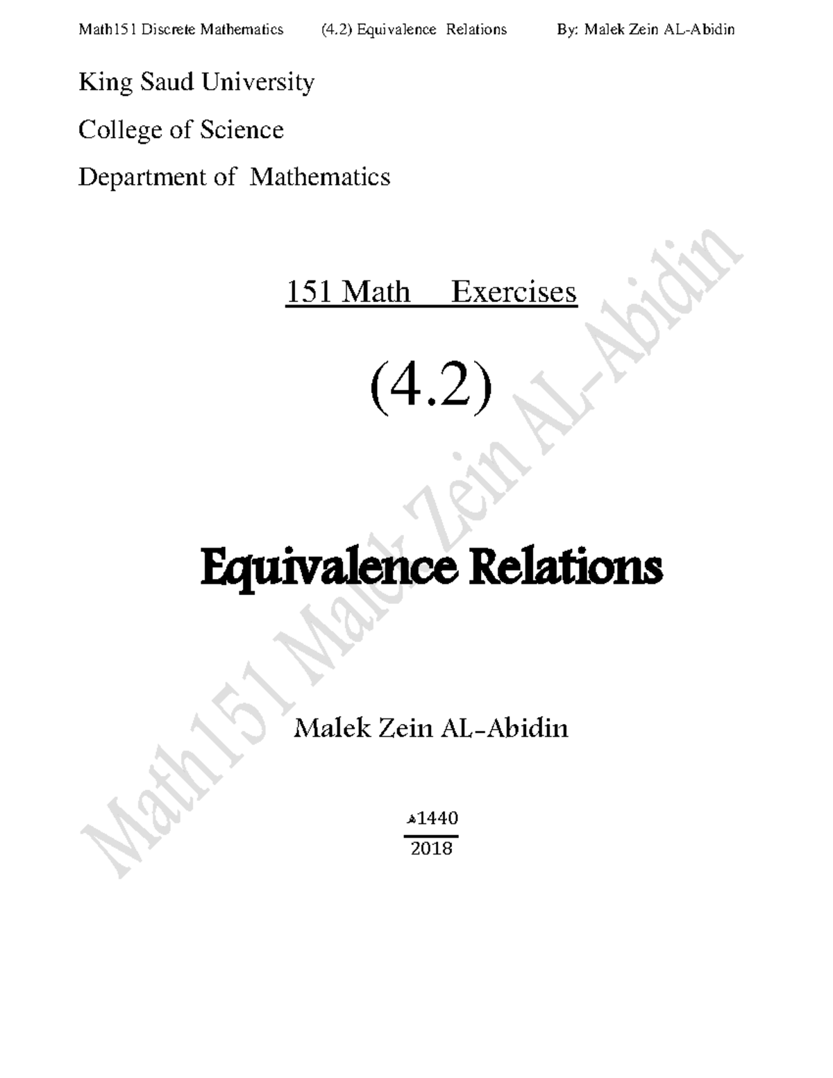 Equivalence Relations - King Saud University College of Science ...