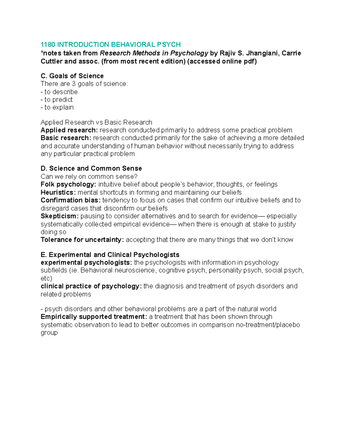 Behavioral Research: Chapter 1 parts CDE - 1180 INTRODUCTION BEHAVIORAL ...