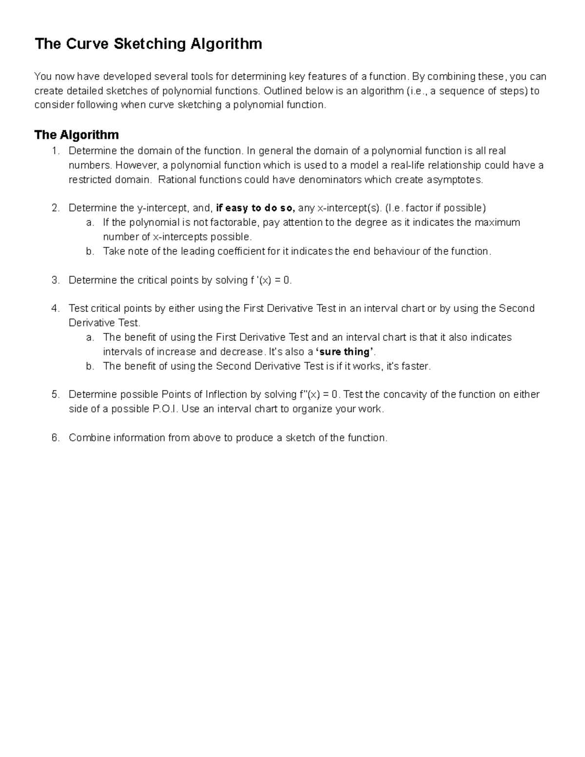5a Curve Sketching Algorithm The Curve Sketching Algorithm You Now Have Developed Several 7924