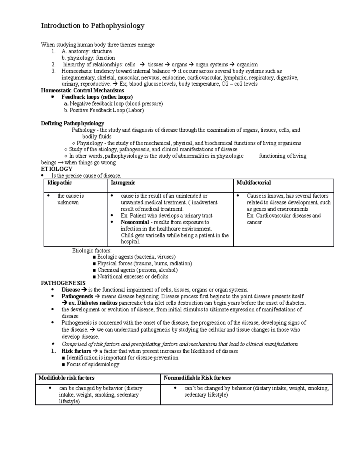 intro to pathophysiology - When studying human body three themes emerge ...