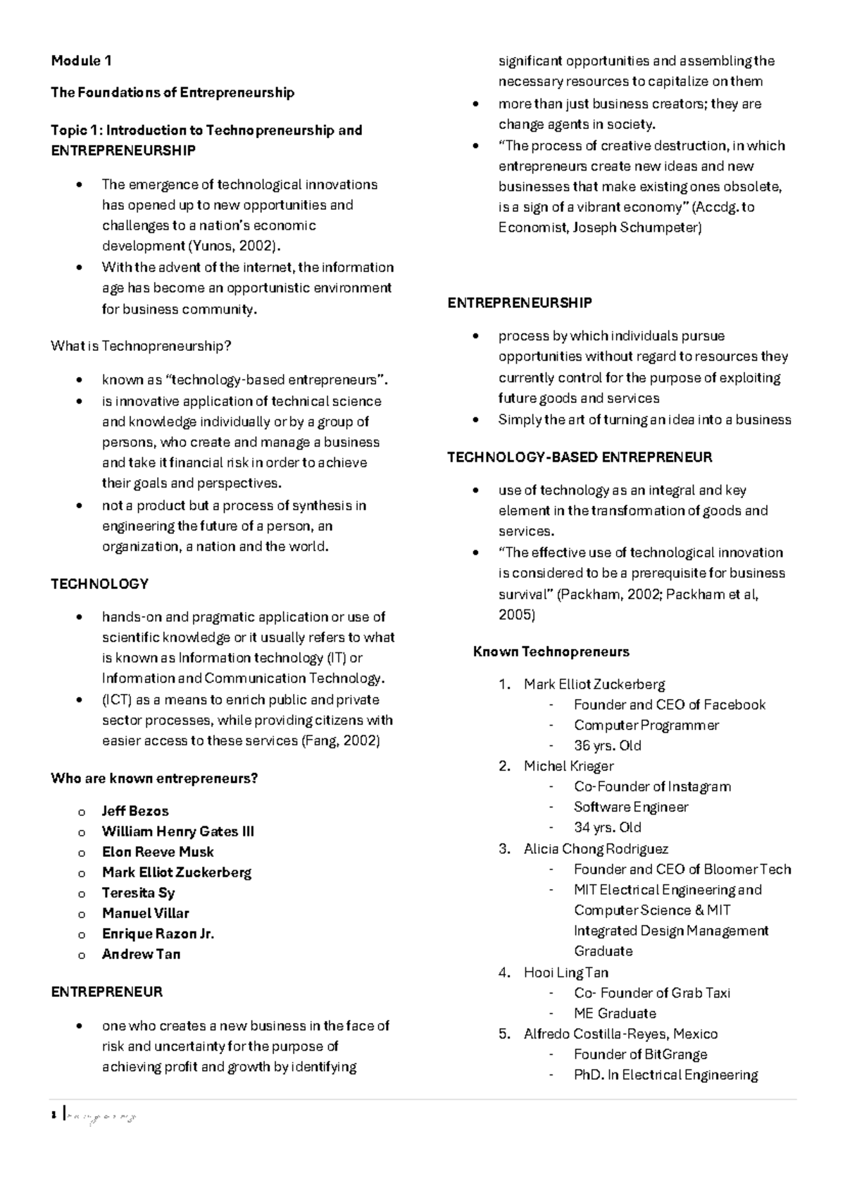 Techno-midterm-reviewer - Module 1 The Foundations of Entrepreneurship Topic 1: Introduction to ...