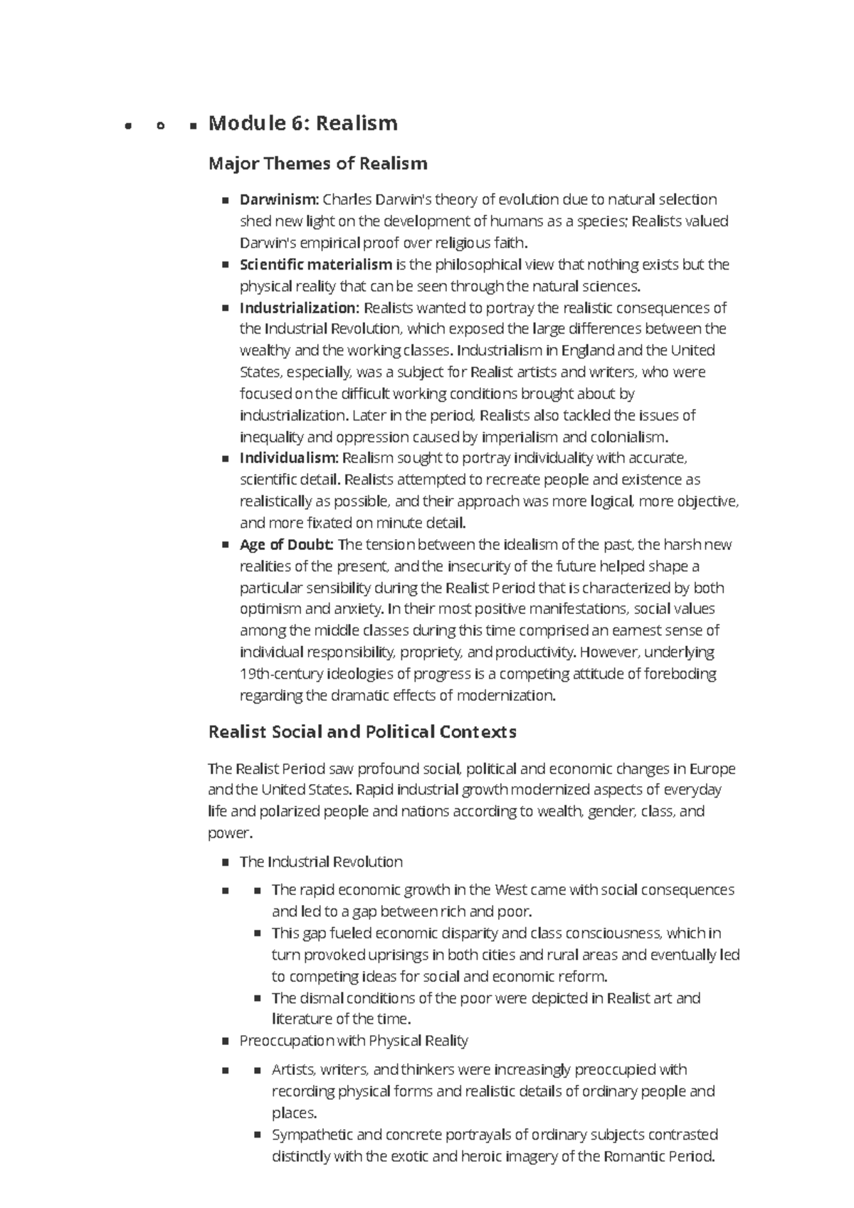 Module 6 - Module 6: Realism Major Themes of Realism Darwinism: Charles ...