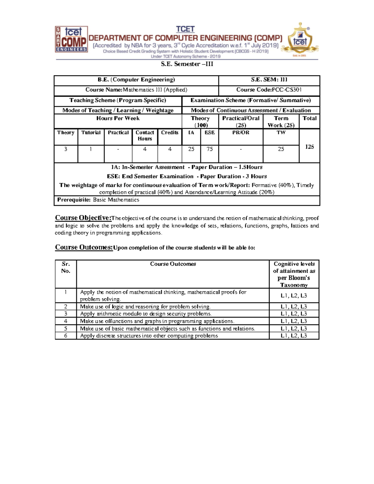 Syllabus Sem III - aaaaaaa - S. Semester – III B. (Computer Engineering ...