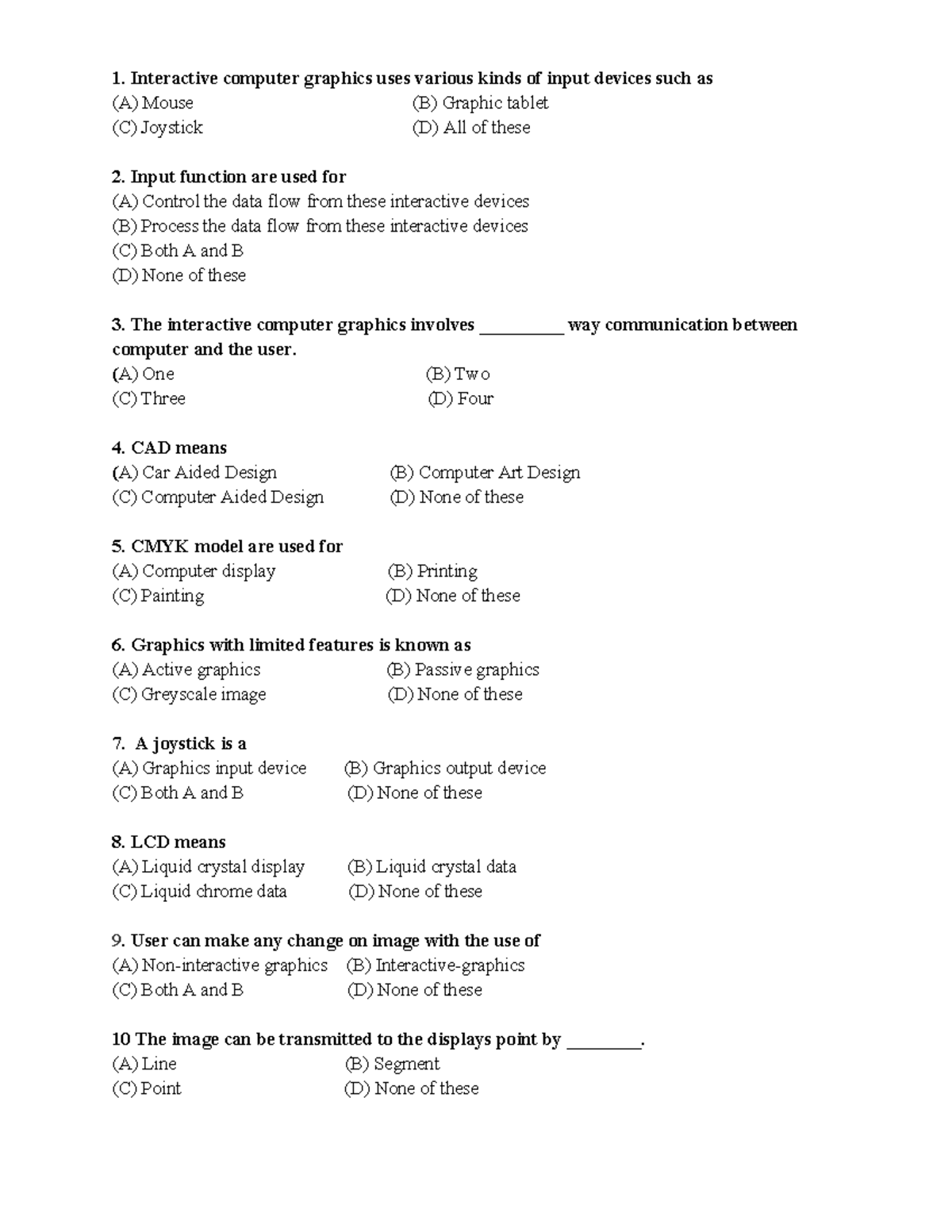 Mcq - notes - Interactive computer graphics uses various kinds of input ...