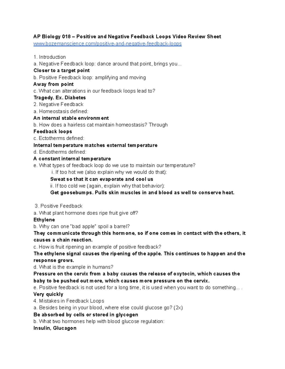 Bozeman Homeostasis Feedback Loops - AP Biology 018 – Positive and ...
