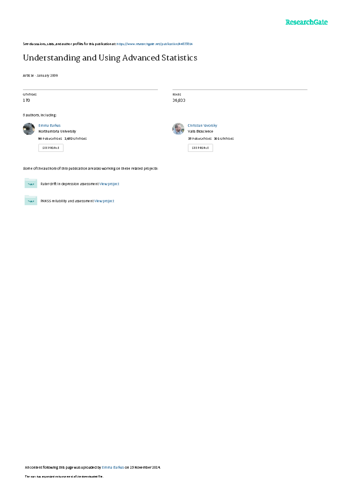 Understanding and Using Advanced Statistics - See discussions, stats ...