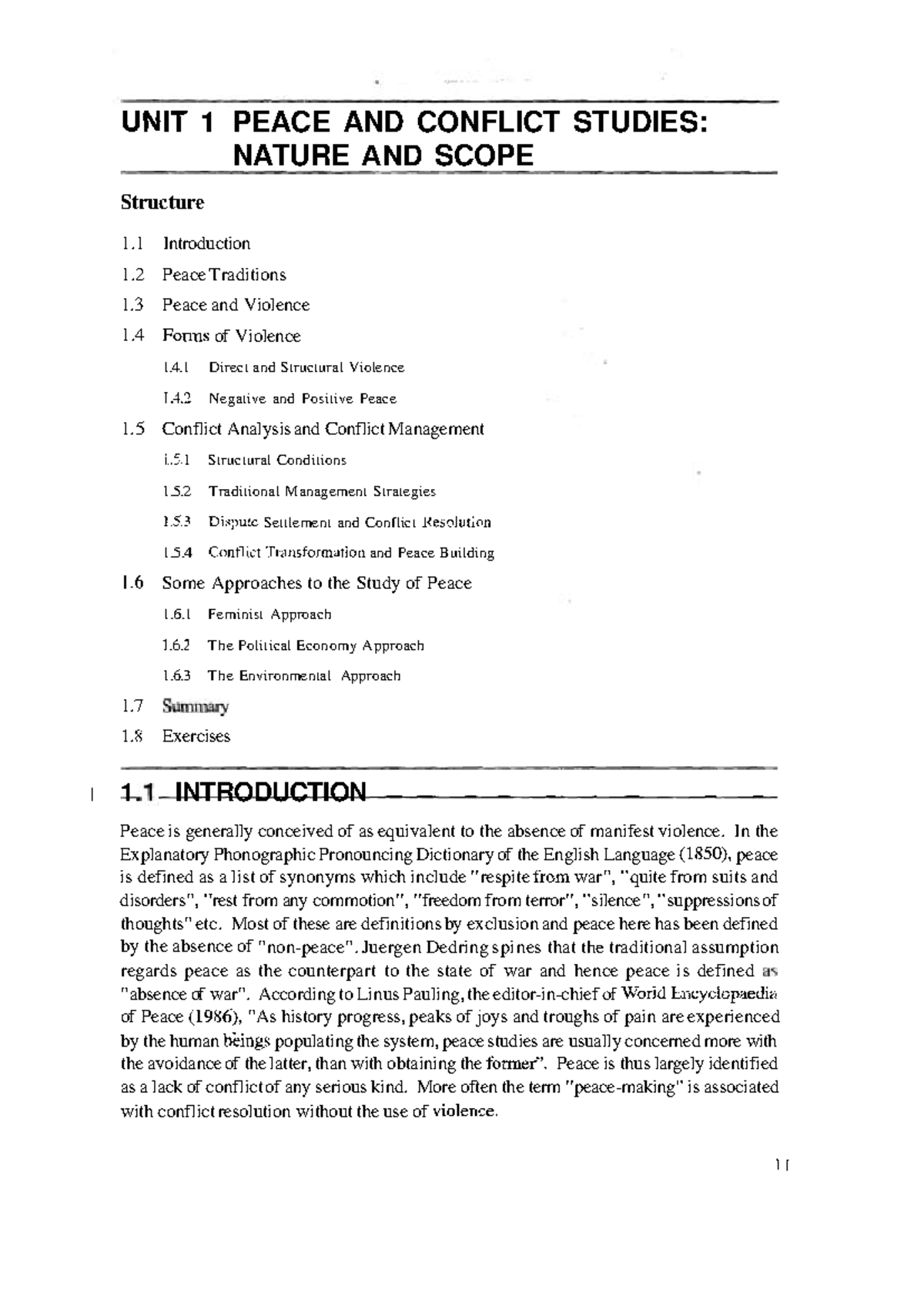 Peace and violence (conflict studies) - UNIT 1 PEACE AND CONFLICT ...