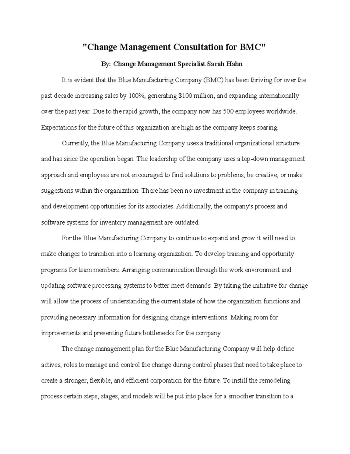 Change Management Consultation 3 - "Change Management Consultation for ...