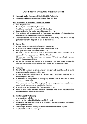 LAW346 Chapter 3 - notes based on textbook - LAW346 CHAPTER 3: LIMITED ...