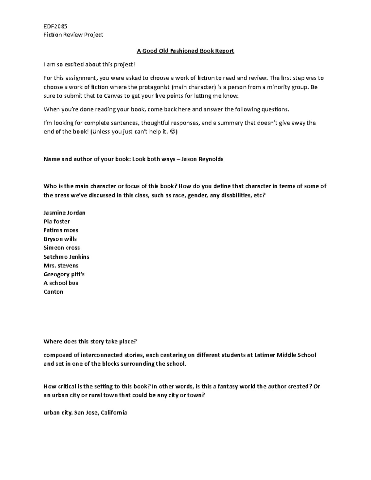 A Good Old Fashioned Book Report hw - EDF Fiction Review Project A Good ...