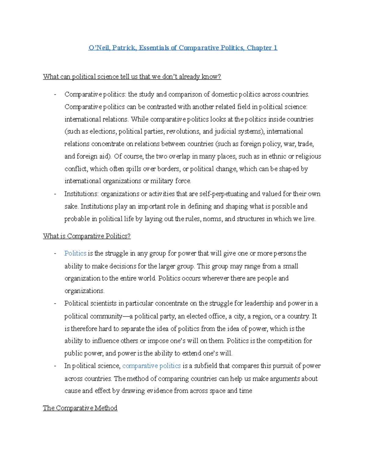 O’Neil, Patrick, Essentials of Comparative Politics, Chapter 1 ...