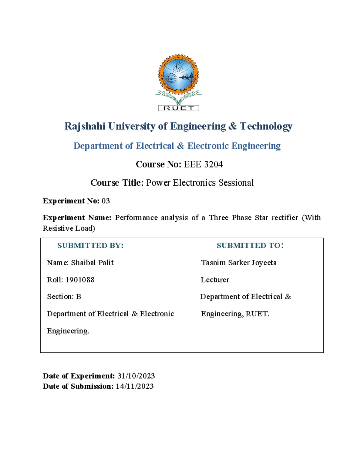 Expt03 - Experiment 03 - Rajshahi University of Engineering ...