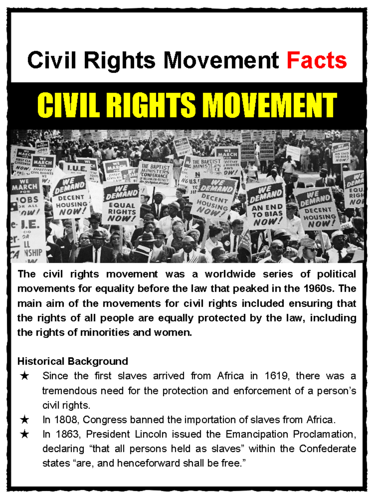 Timeline for equality - The civil rights movement was a worldwide ...