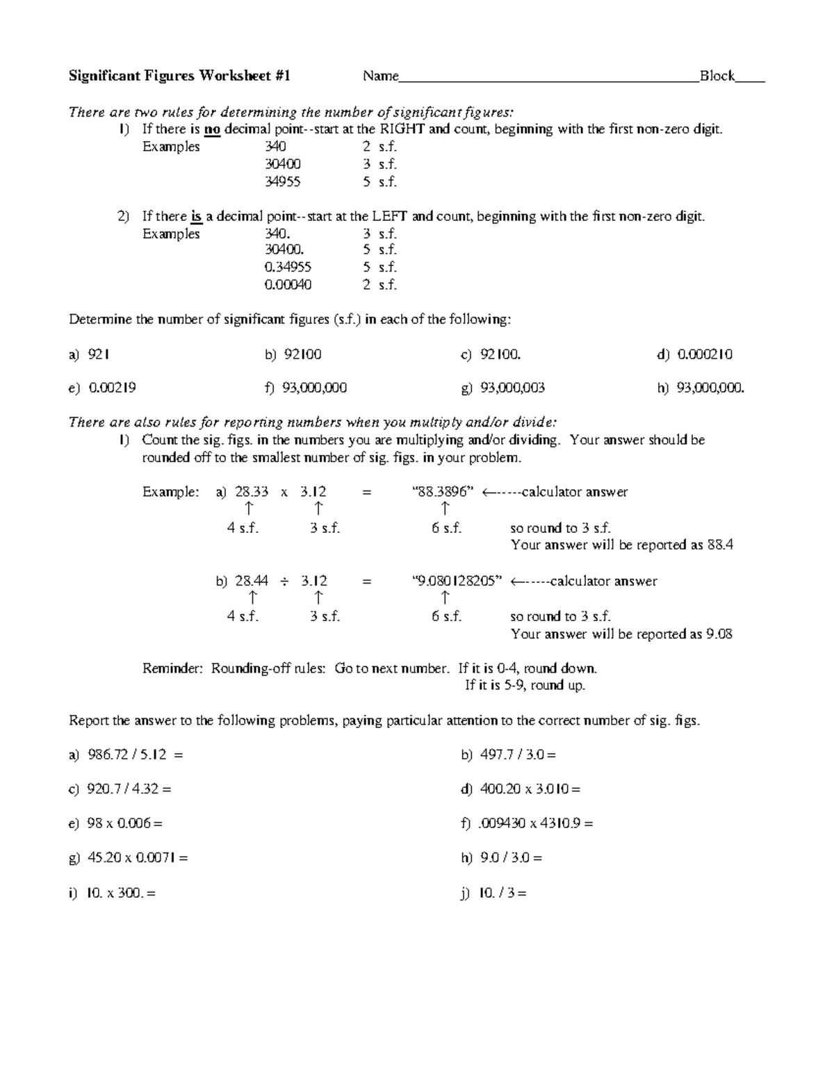Significant-figures-worksheet - Significant Figures Worksheet #1 - Studocu