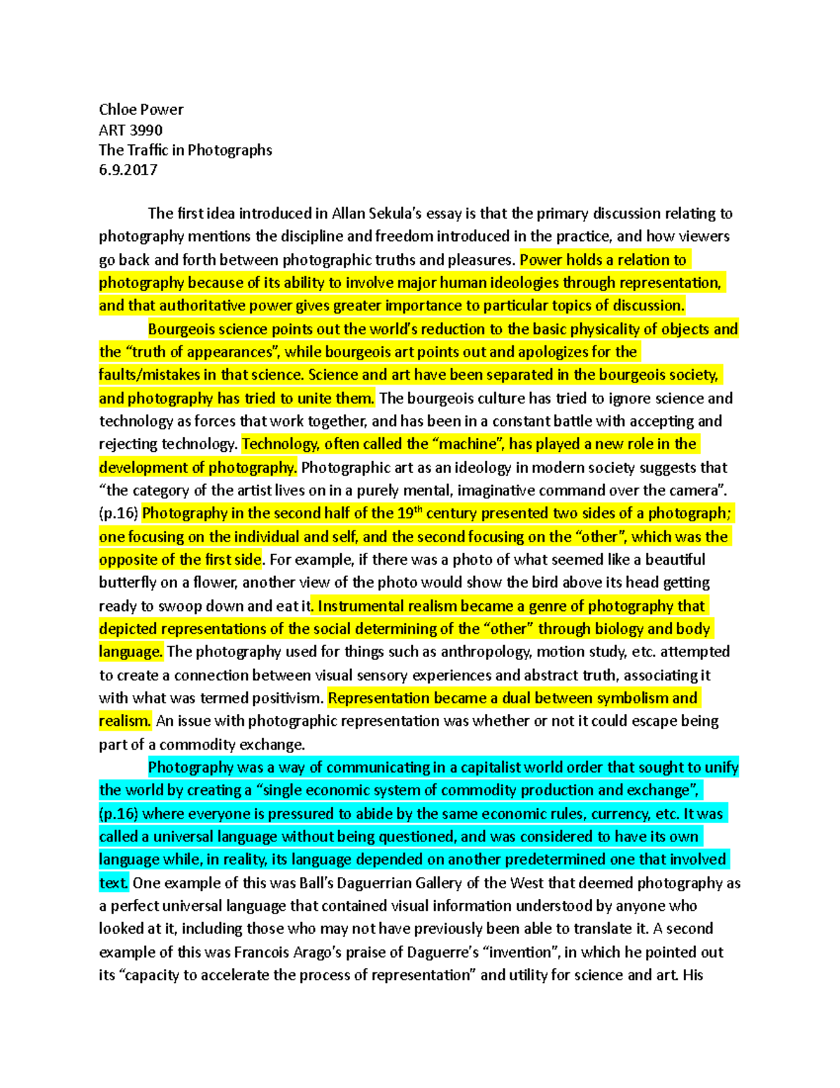 Chloe Power Essay 8 - A - Chloe Power ART 3990 The Traffic in ...