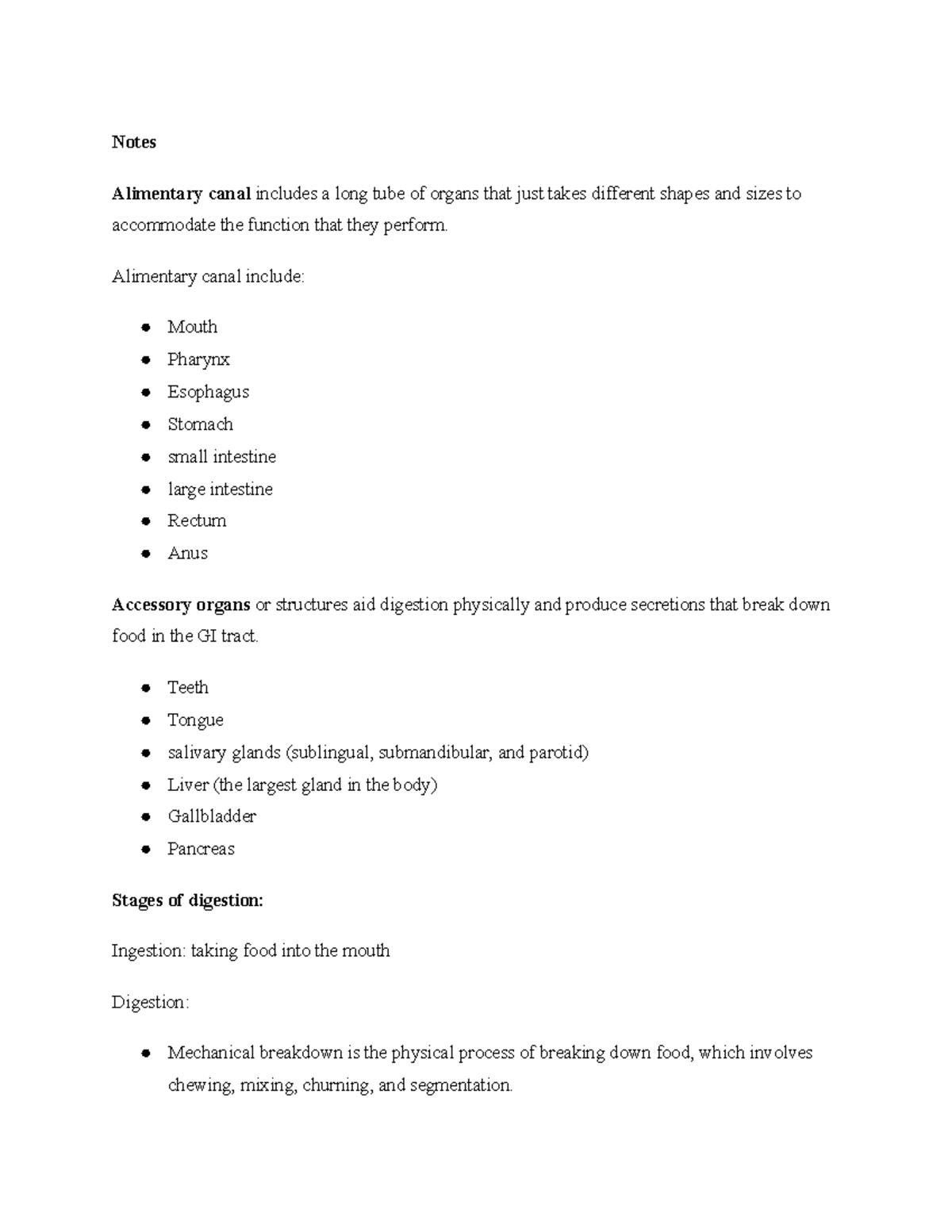 Upper digestive system - Notes Alimentary canal includes a long tube of ...